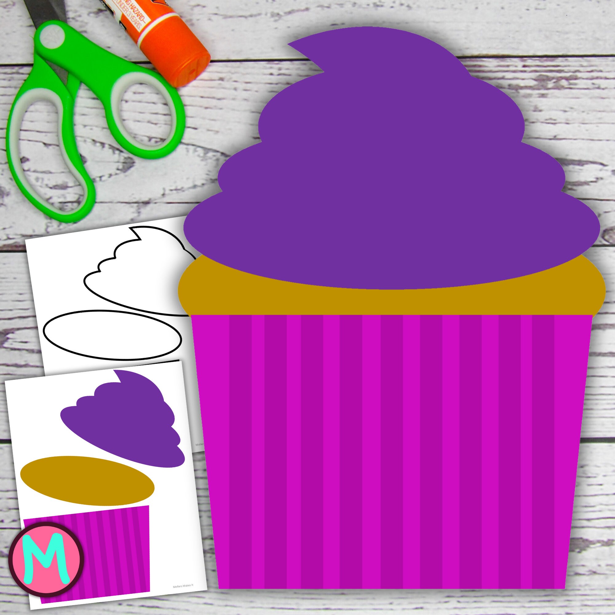 Carefree Cupcake Paper Craft Template for Kids (PDF) - Etsy