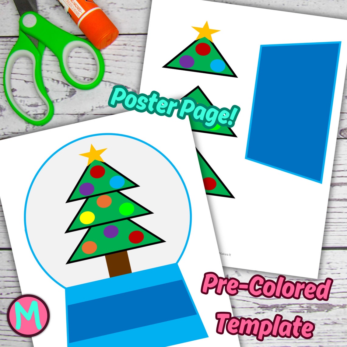 Christmas Tree Snow Globe Craft Template: Cut & Glue Kids Activity (PDF ...