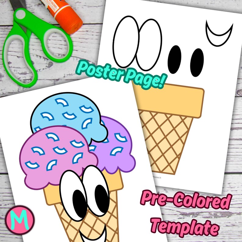 Smiling Ice Cream Craft Template, Printable Cut and Glue Paper Craft ...