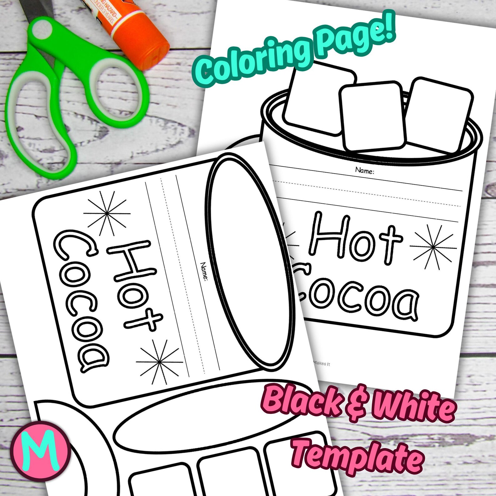 Purple Hot Cocoa Name Craft: Winter Cut & Glue Paper Craft (PDF) - Etsy