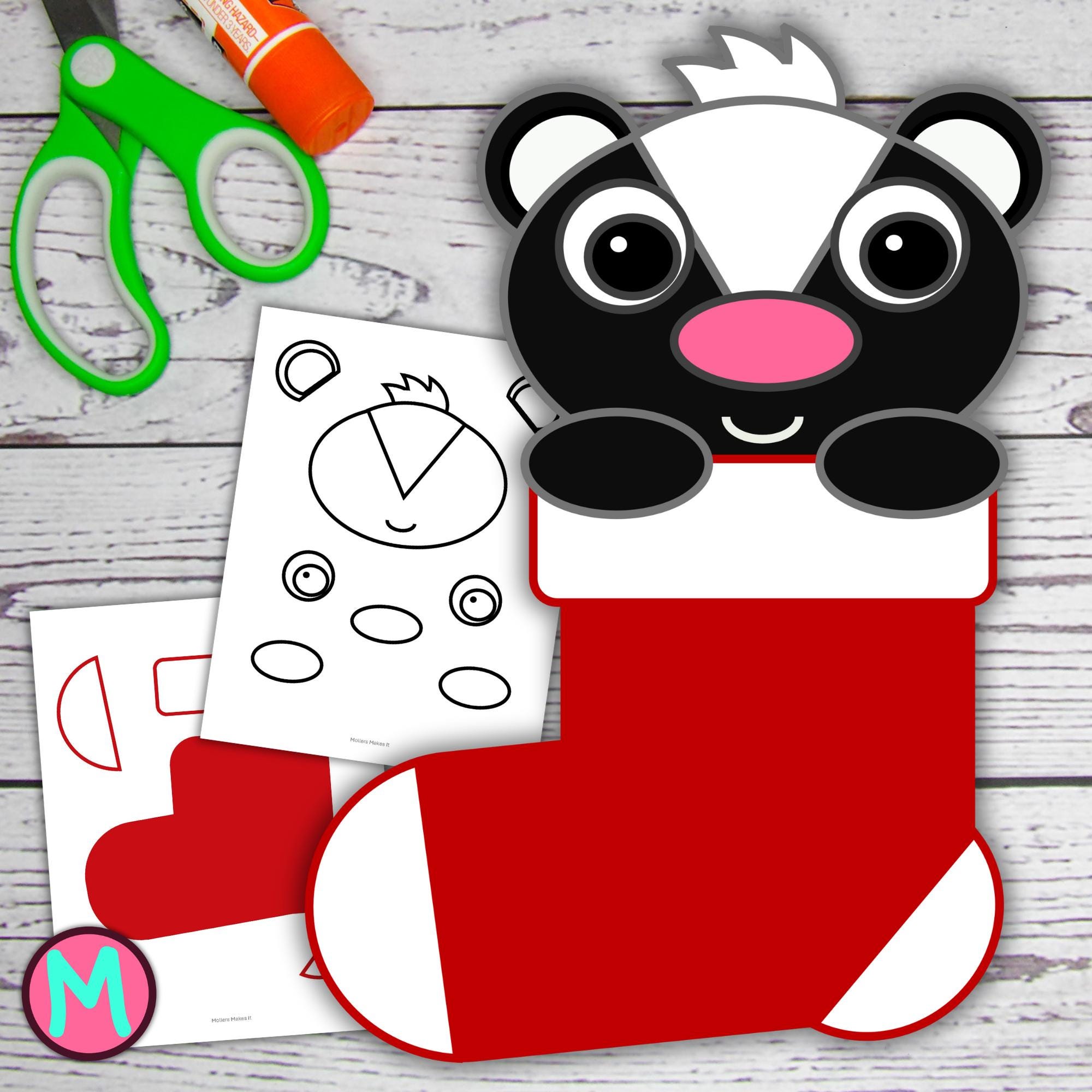 Skunk in Stocking Craft Template, Printable Christmas Cut and Glue ...