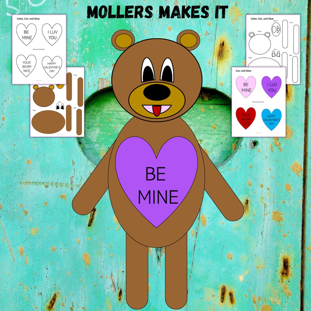 Huggable Heart Bear Craft Template for Preschool - Etsy