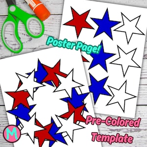 4th of July Star Wreath Craft Template|printable Patriotic Cut and Glue ...