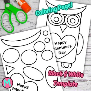 Valentine Owl Craft Template, Valentine's Day Craft for Preschool ...
