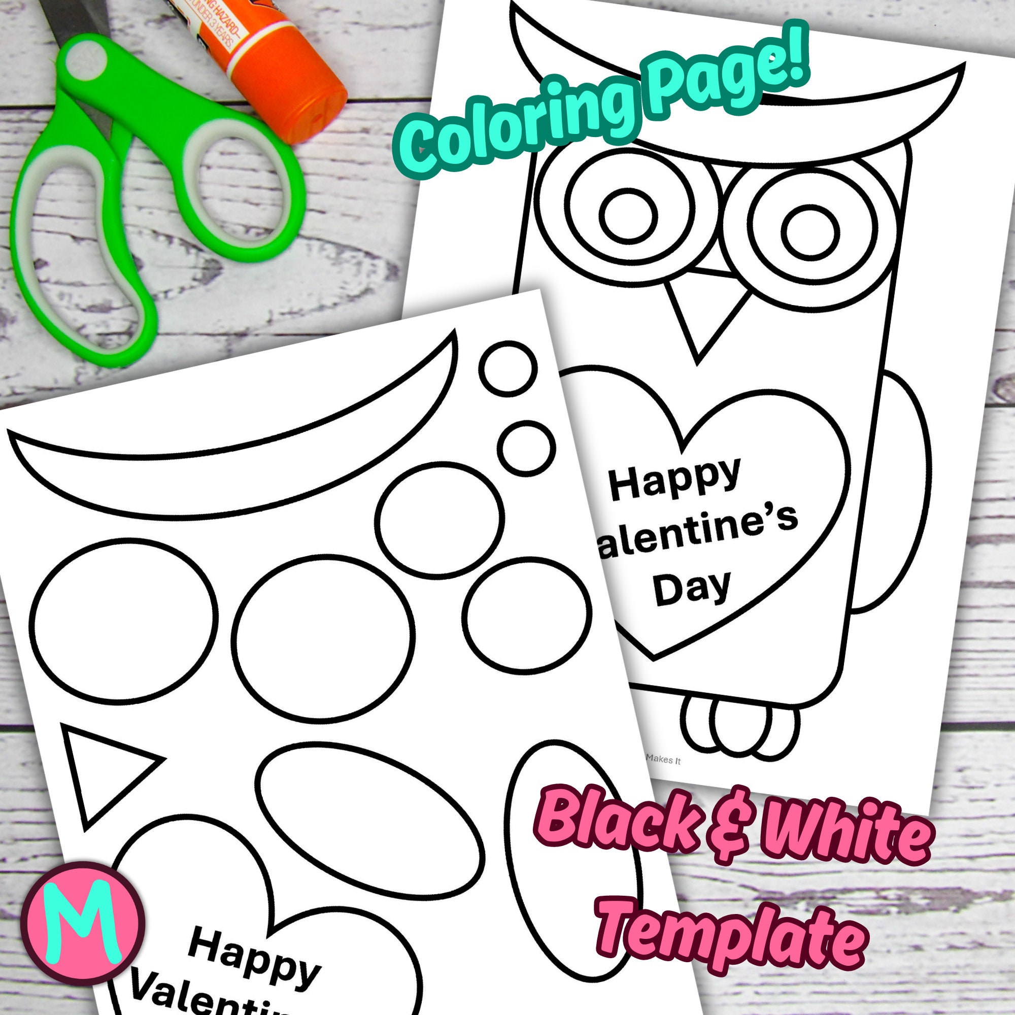 Valentine Owl Craft Template, Valentine's Day Craft for Preschool ...
