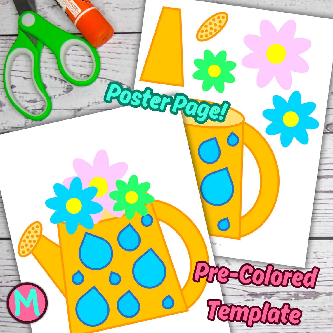 Flower Watering Can Craft Template: Spring Cut and Glue Activity (PDF ...