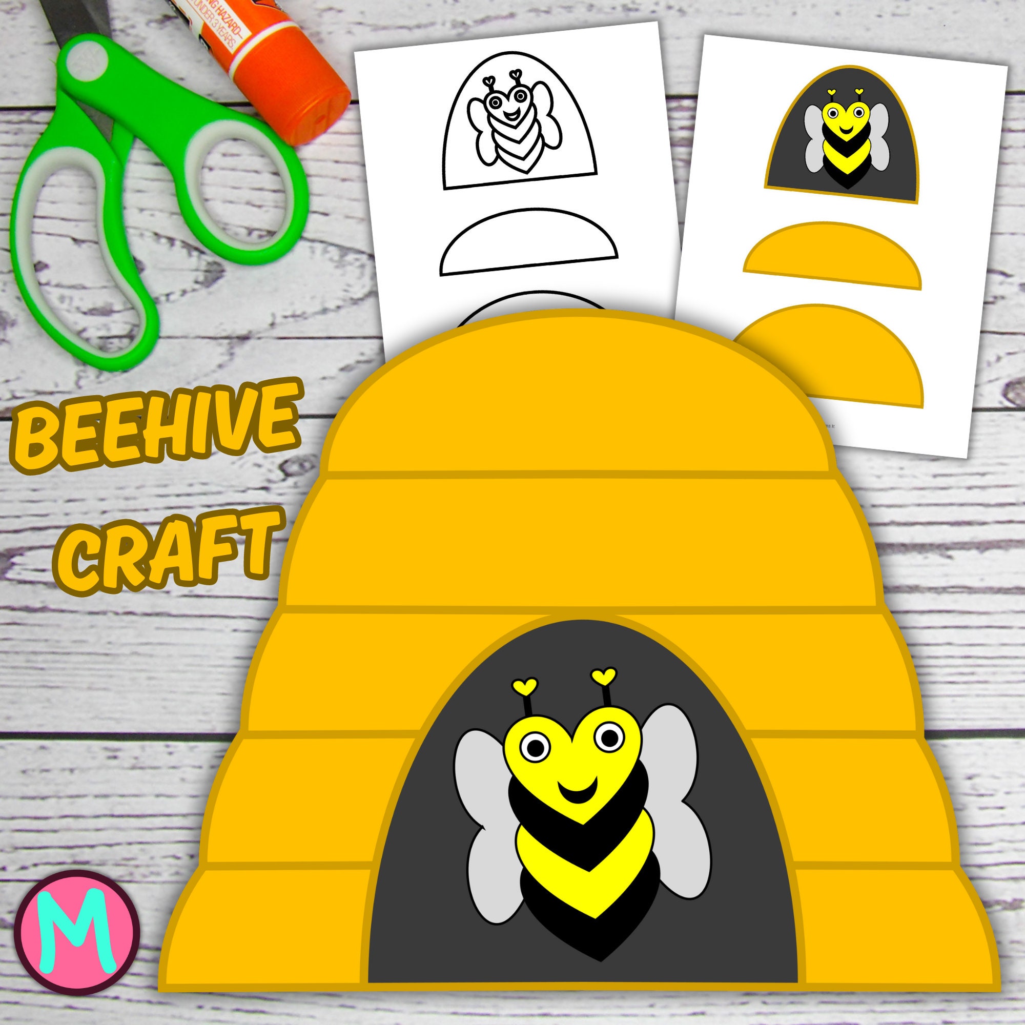 Beehive Craft Template, Simple Cut and Glue Craft for Toddlers, Bee ...