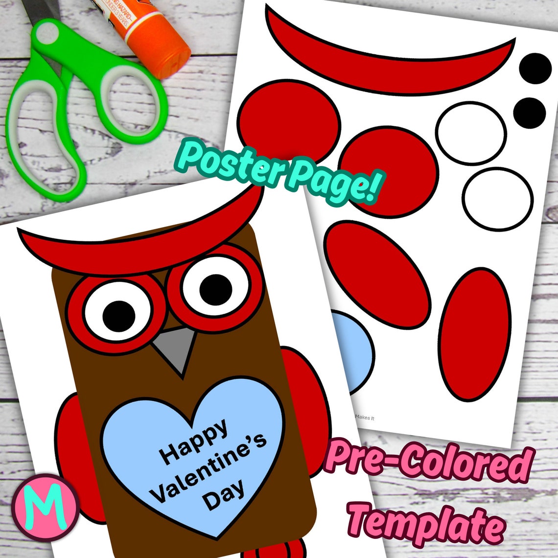 Valentine Owl Craft Template, Valentine's Day Craft for Preschool ...