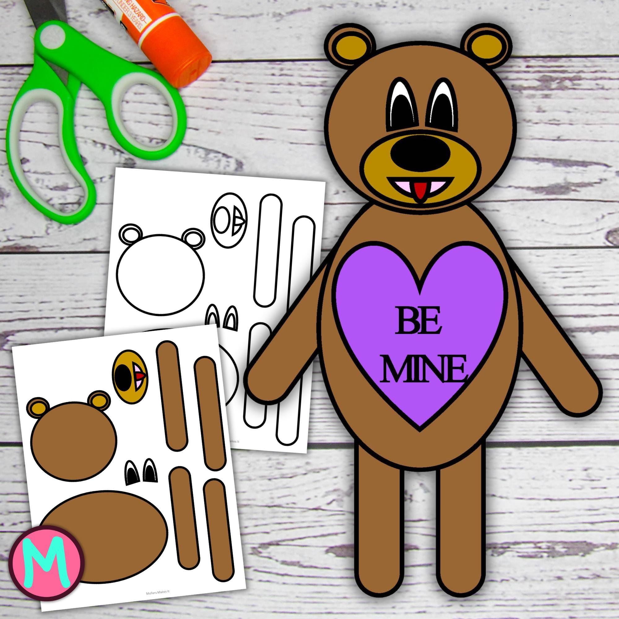 Huggable Heart Bear Craft Template for Preschool, Simple Toddler Bear ...