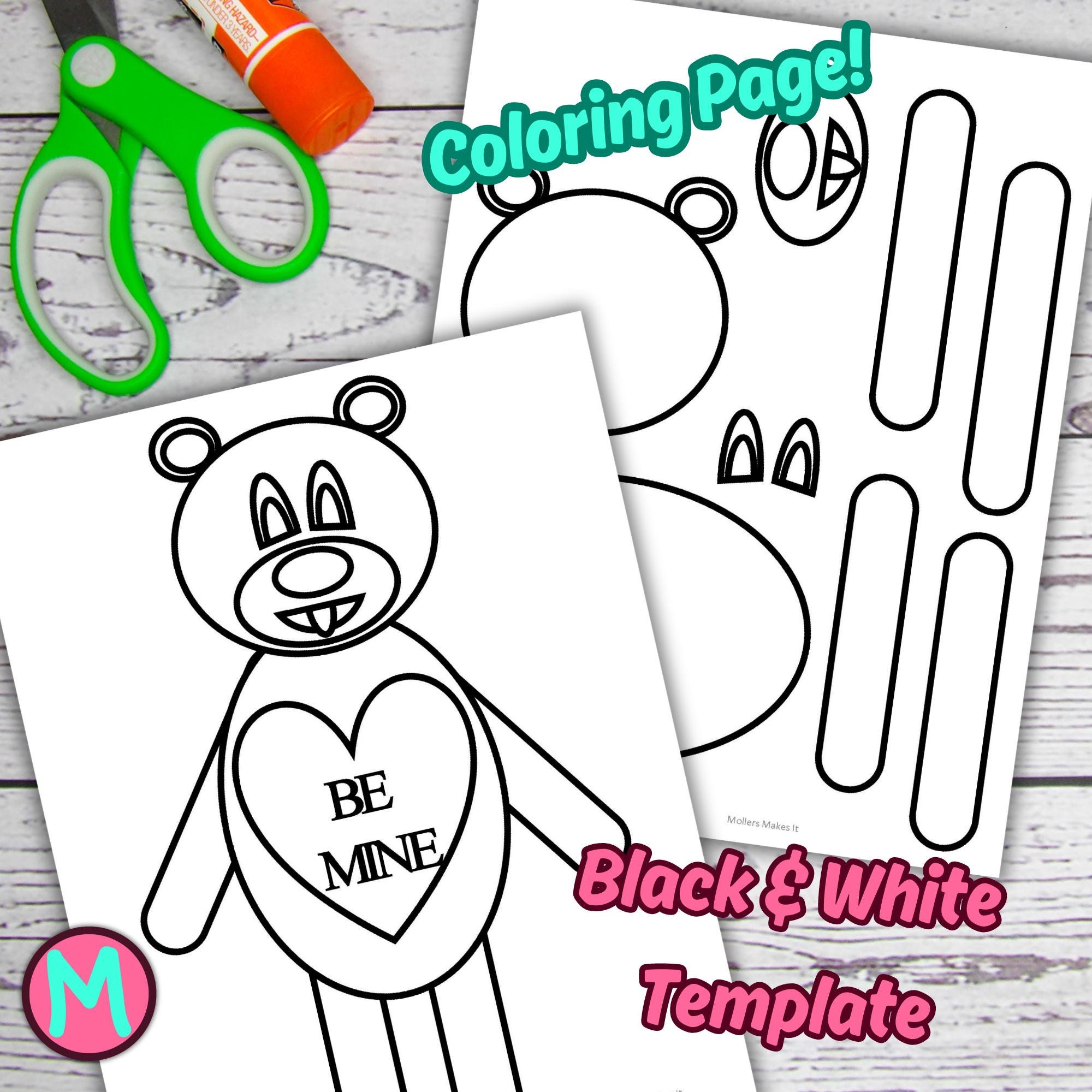 Huggable Heart Bear Craft Template for Preschool, Simple Toddler Bear ...