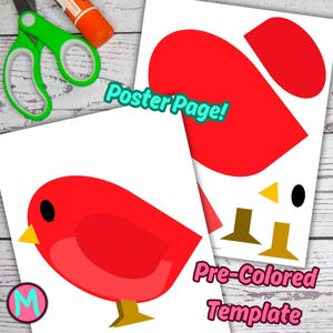 Red Bird Craft Template, Printable Cut and Glue Paper Craft for Kids ...