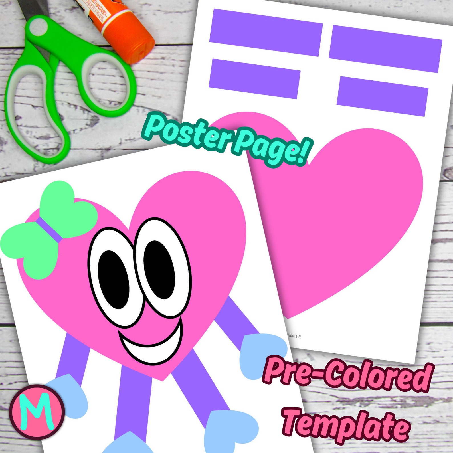 Valentine Heart Person Craft Template: Cut & Glue Paper Craft (PDF) - Etsy