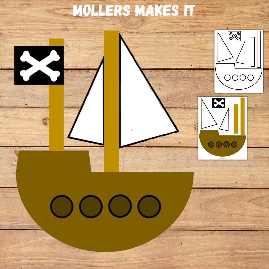 Pirate Ship Paper Craft Pattern Template for Kids in Preschool ...
