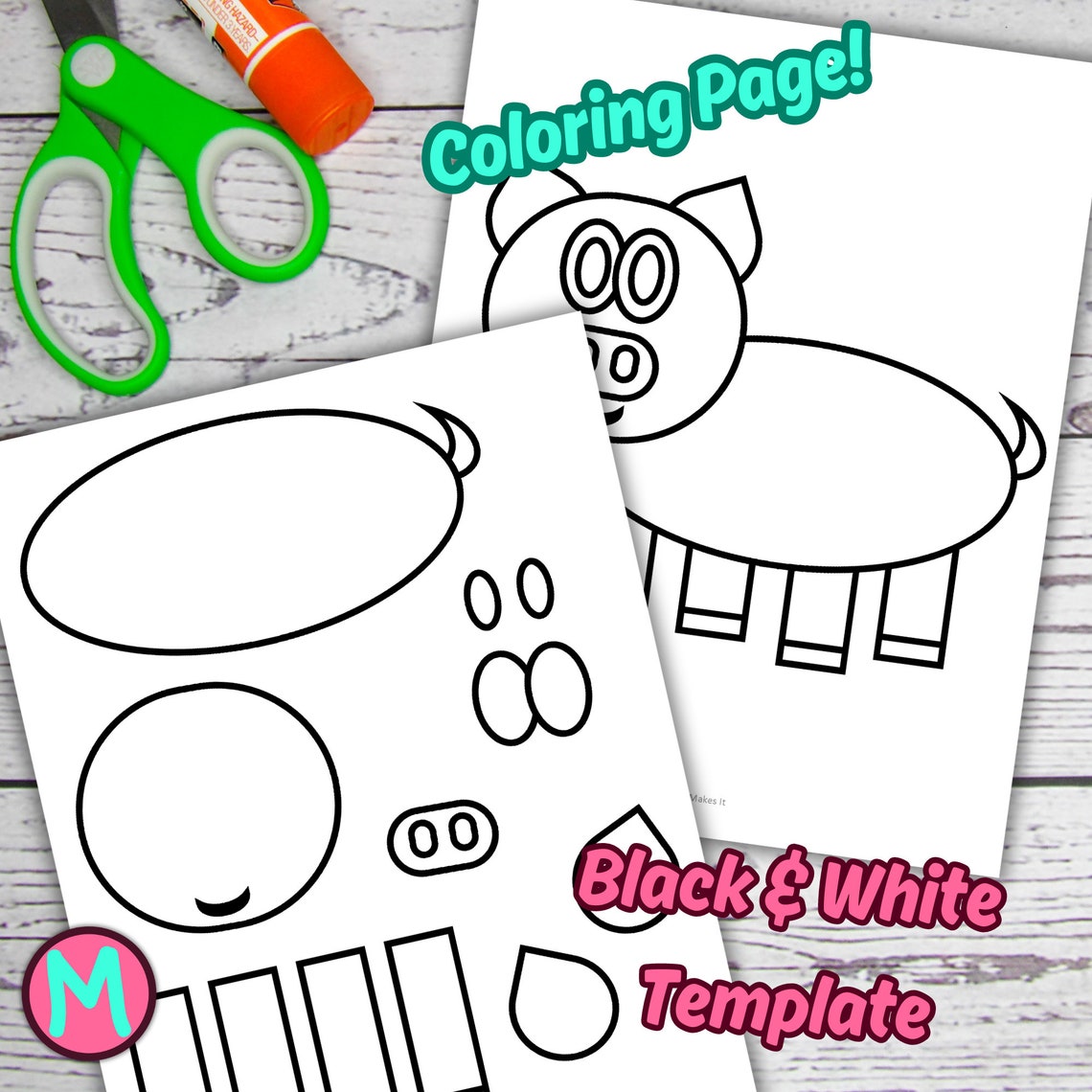 Pig Craft Template, Cut and Glue Craft for Kids, Build a Pig Preschool ...