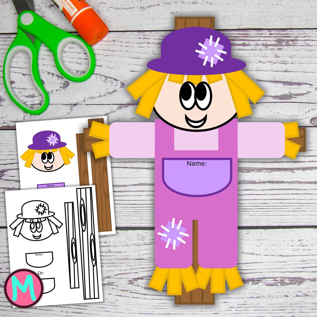 Girl Scarecrow Craft Template for Kids, Funfall Farm Paper Craft, Build ...