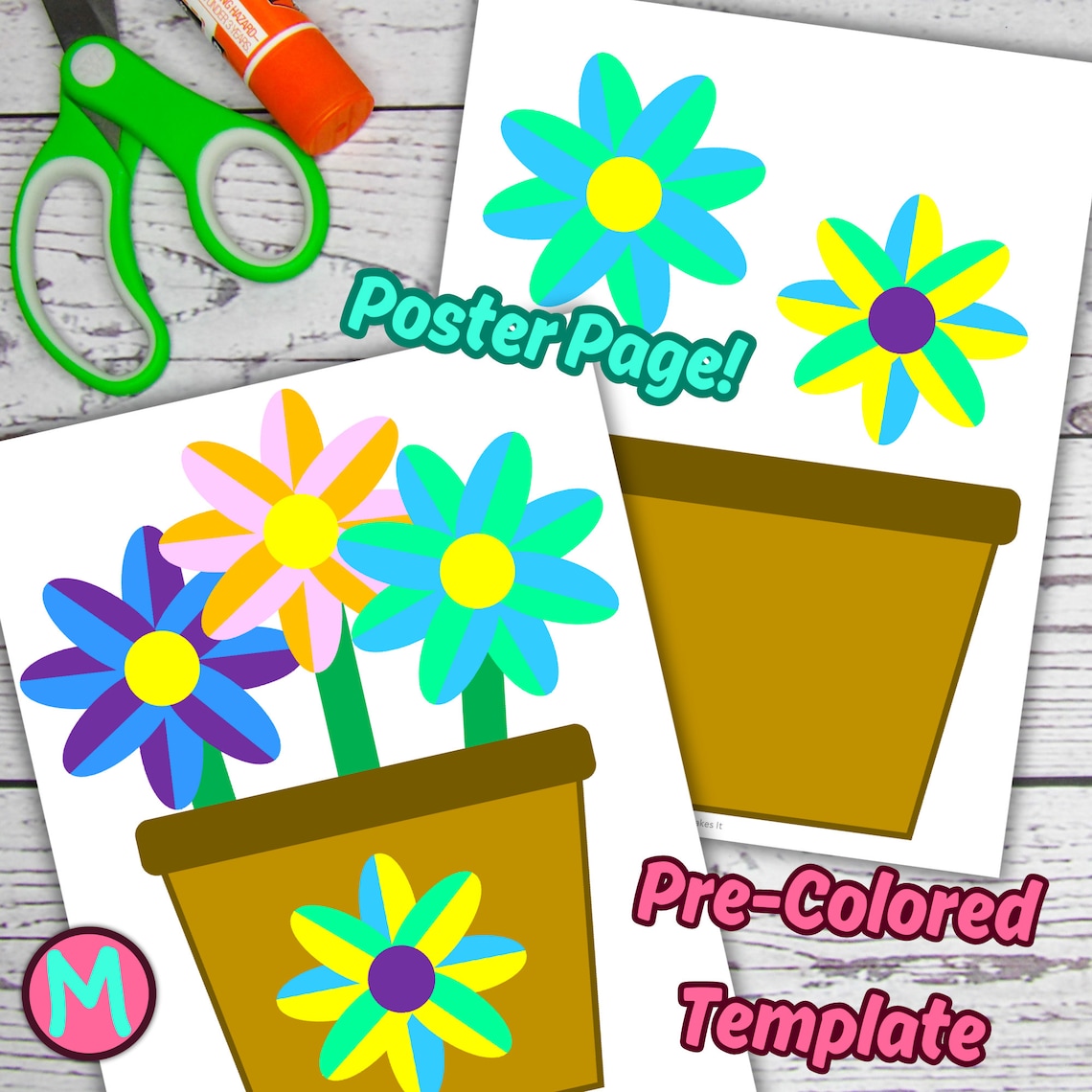 Flowers in A Pot Craft Template for Kids, Cut and Glue Craft Template ...