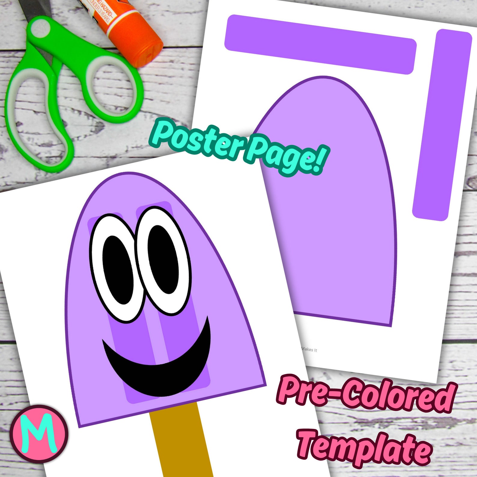 Purple Popsicle Craft Template for Kids, Cut and Glue Activity ...