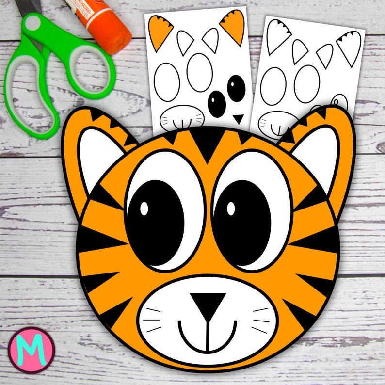 Tiger Head Craft Template: Printable Cut & Glue Paper Craft for Kids ...