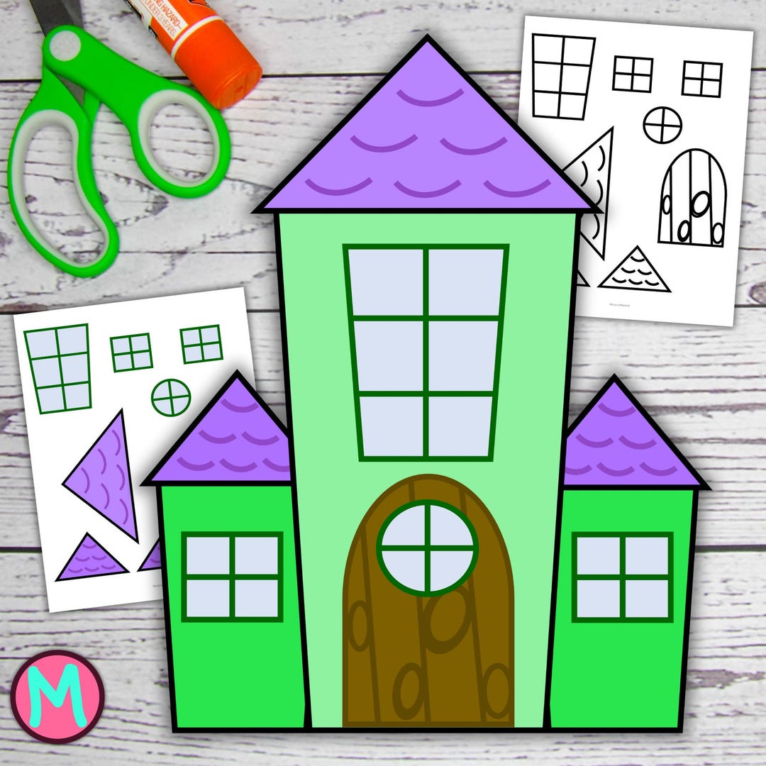 Green Home Craft Template, Simple Preschool Cut and Glue Craft, Build a ...