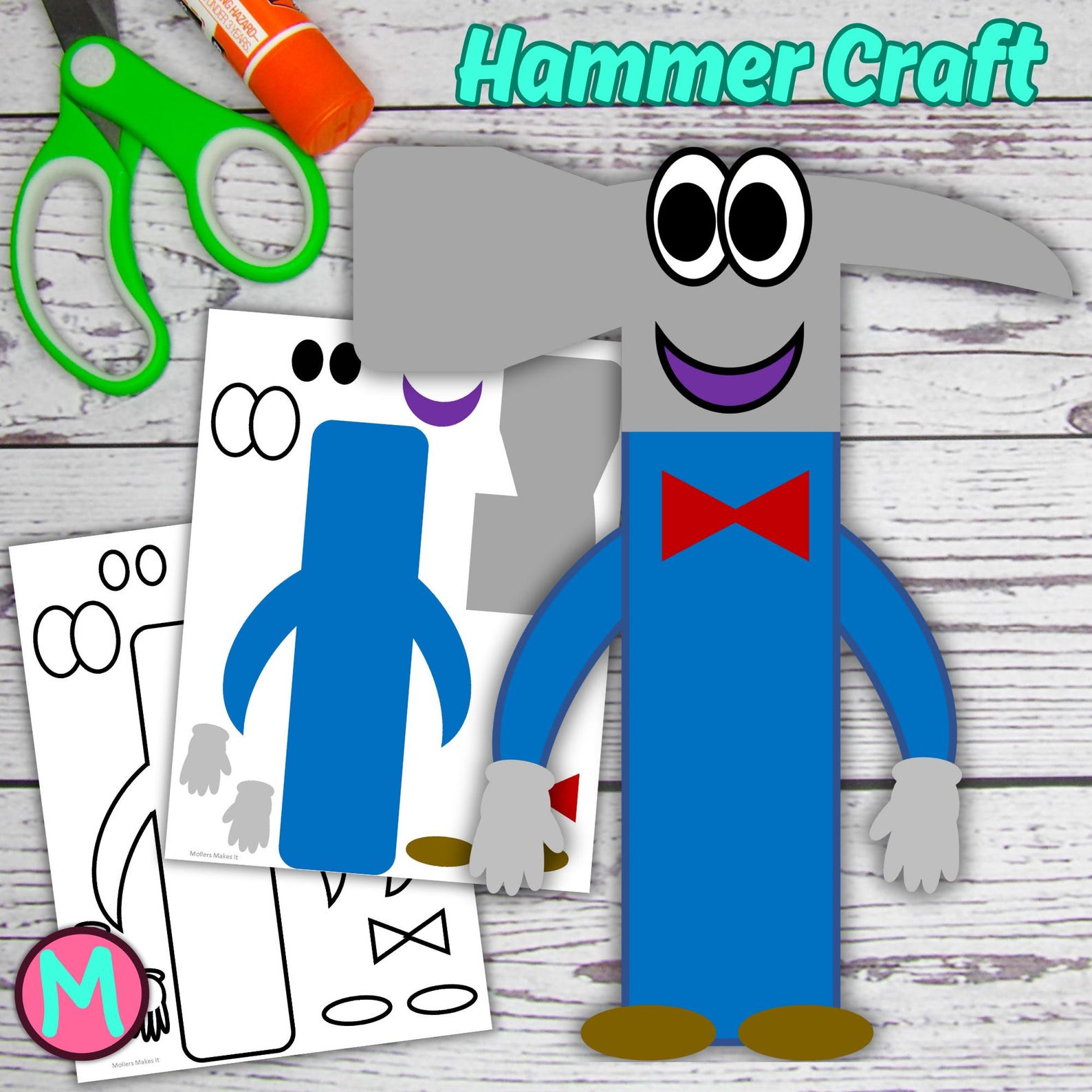 Hammer Craft Template, Construction Tool Cut and Glue Paper Craft for ...