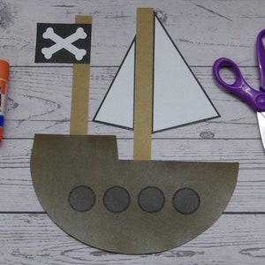 Pirate Ship Paper Craft Pattern Template for Kids in Preschool ...