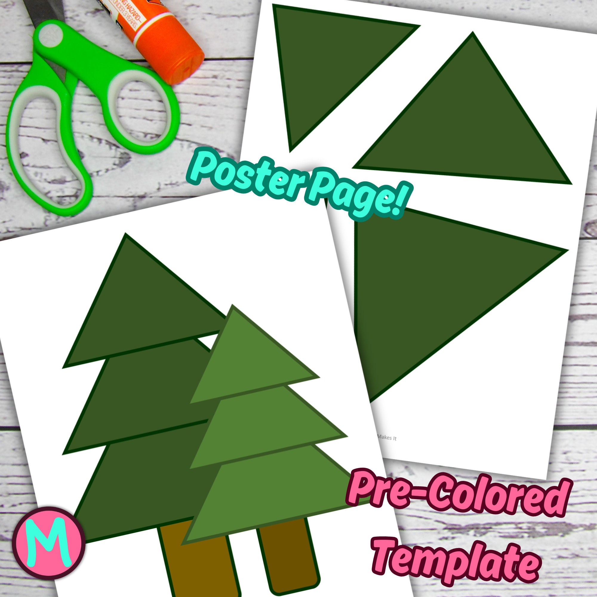 Pine Tree Craft Template for Kids, Cut and Glue Craft, Simple Toddler ...