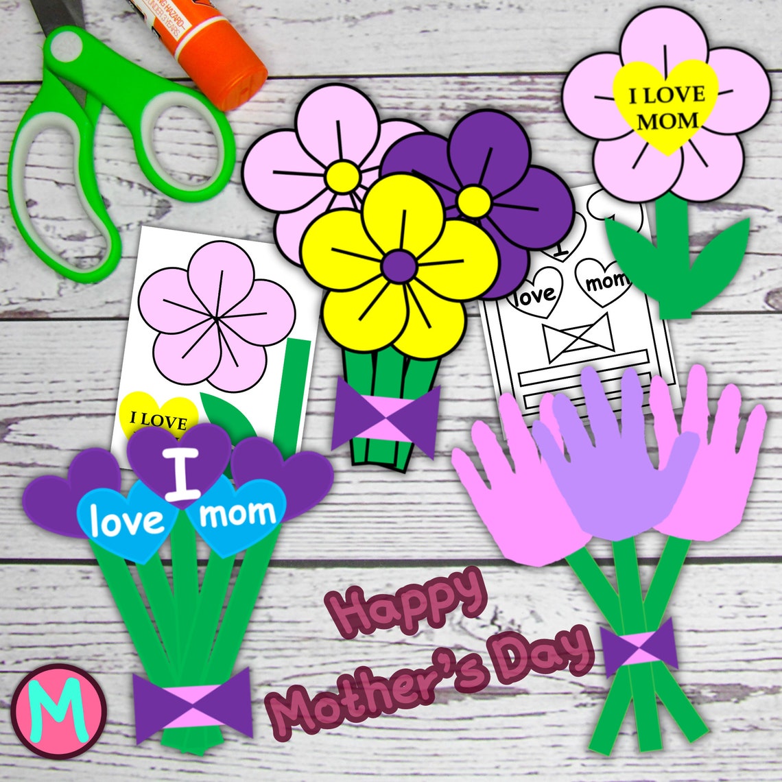 Mother's Day Bouquet Craft Template Bundle for Preschool, Kindergarten ...