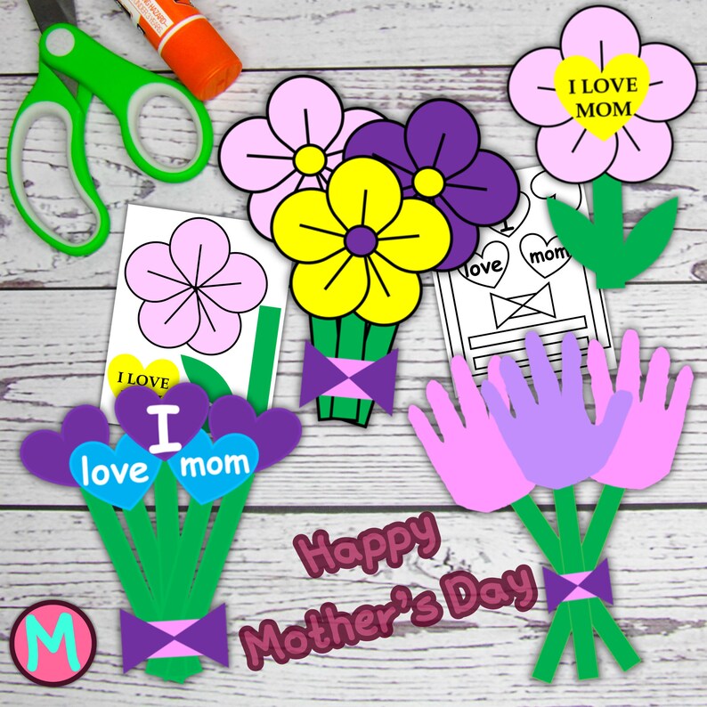 Mother's Day Bouquet Craft Template Bundle for Preschool, Kindergarten ...