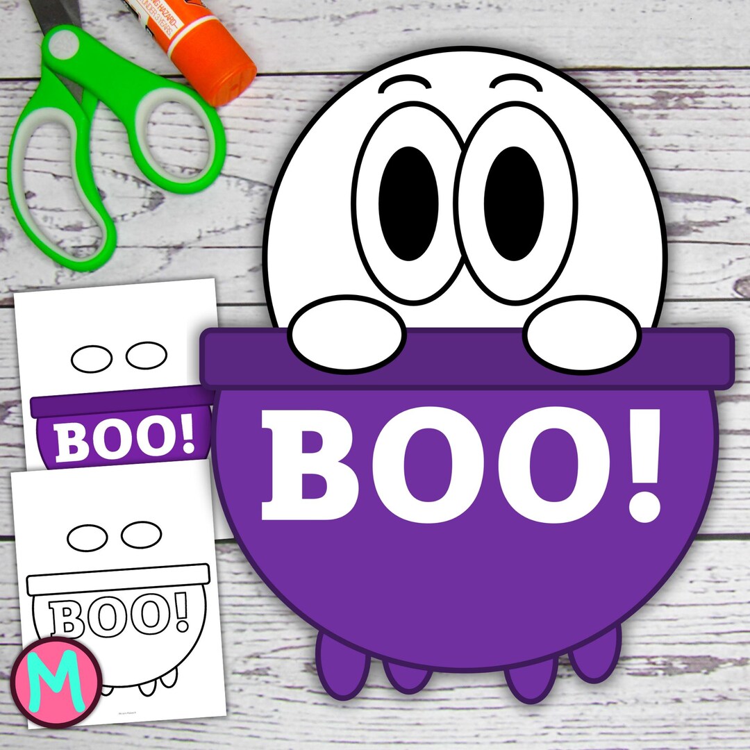 Ghost in Cauldron Craft Template: Halloween Cut & Glue Paper Craft (PDF ...