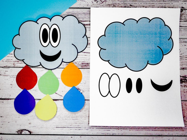 Colorful Rain Drop Cloud Craft Template, Cut and Glue Craft for ...