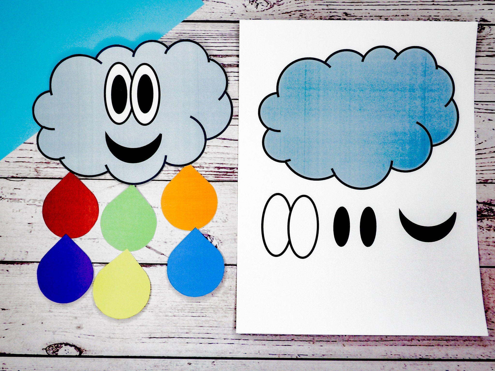 Colorful Rain Drop Cloud Craft Template, Cut and Glue Craft for ...