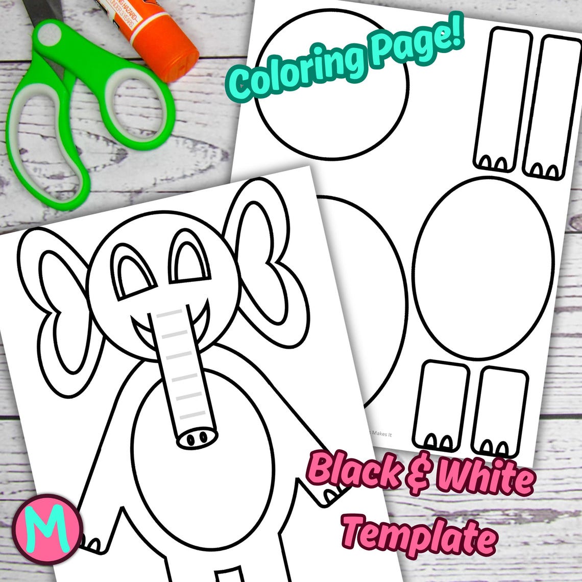Elephant Craft Template: Cut and Glue Printable for Kids (PDF) - Etsy