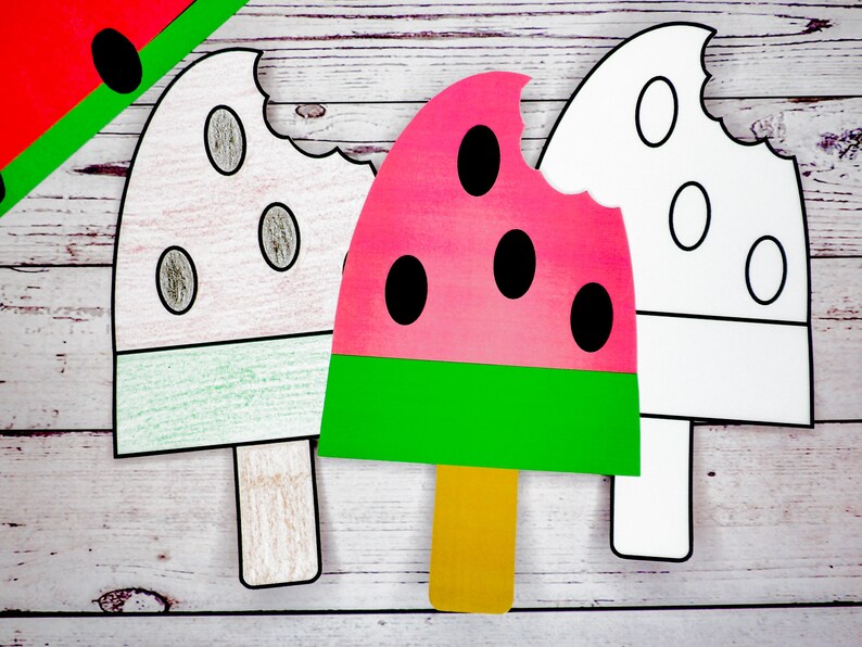 Watermelon Popsicle Craft Template for Kids, Cut and Glue Activity for ...