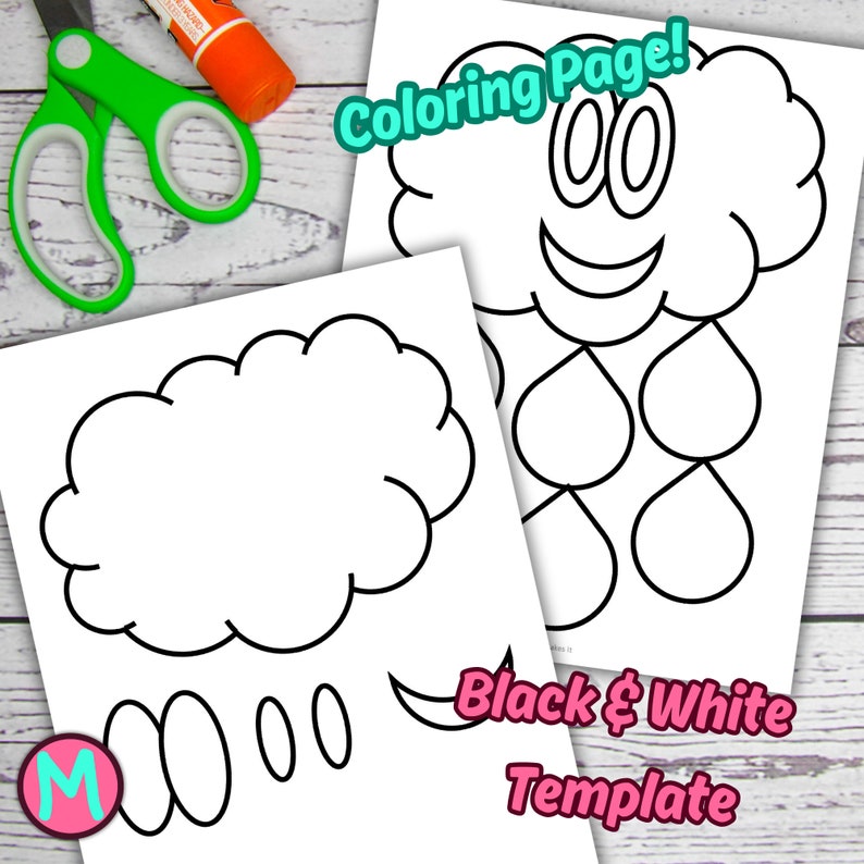 Rain Drop Cloud Craft Template: Cut & Glue Activity (PDF) - Etsy