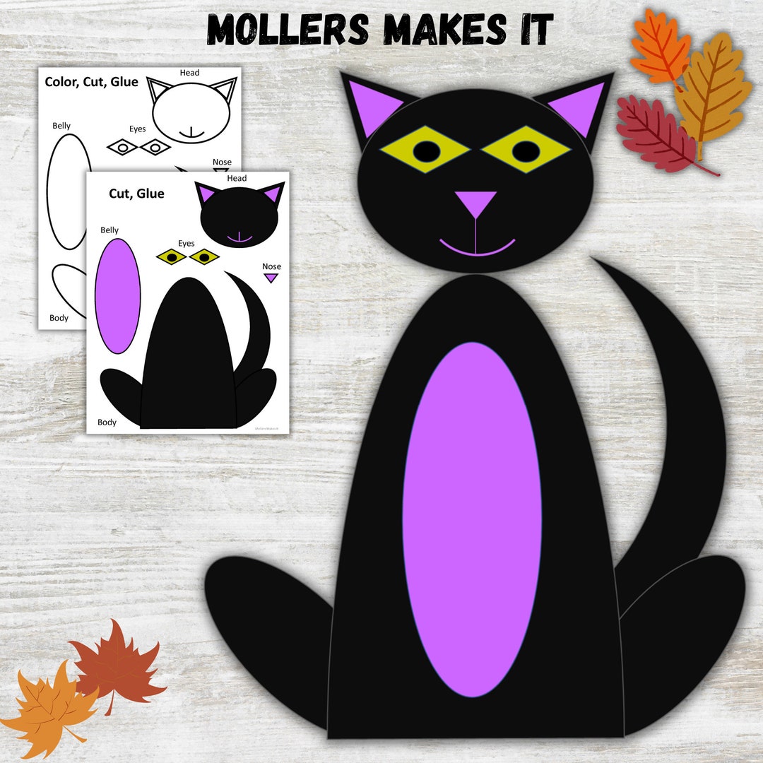 Halloween Cat Paper Craft Printable Pattern Template for Kids Preschool ...