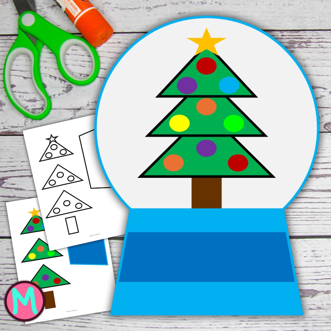 Christmas Tree Snow Globe Craft Template: Cut & Glue Kids Activity (PDF ...