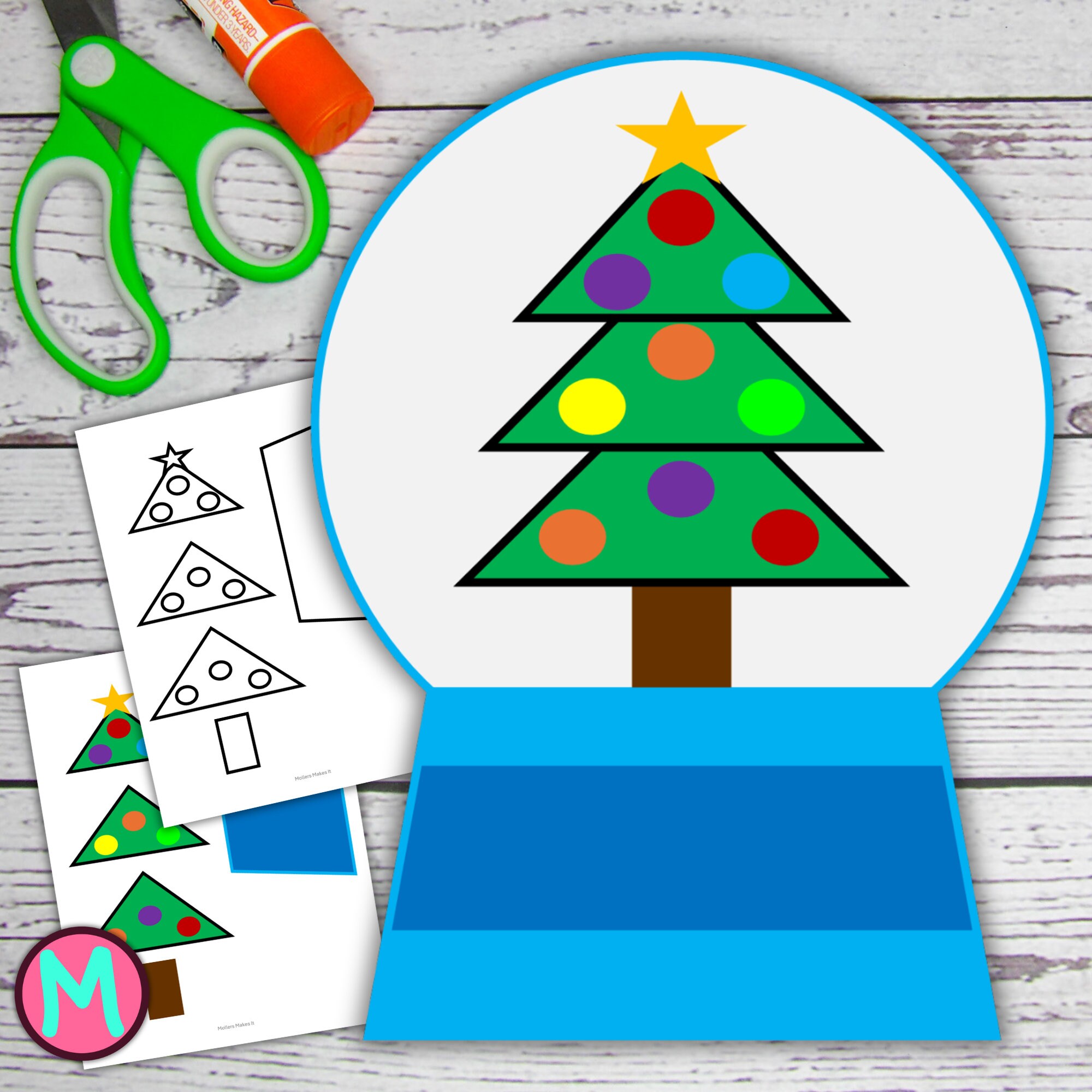 Christmas Tree Snow Globe Craft Template: Cut & Glue Kids Activity (PDF ...