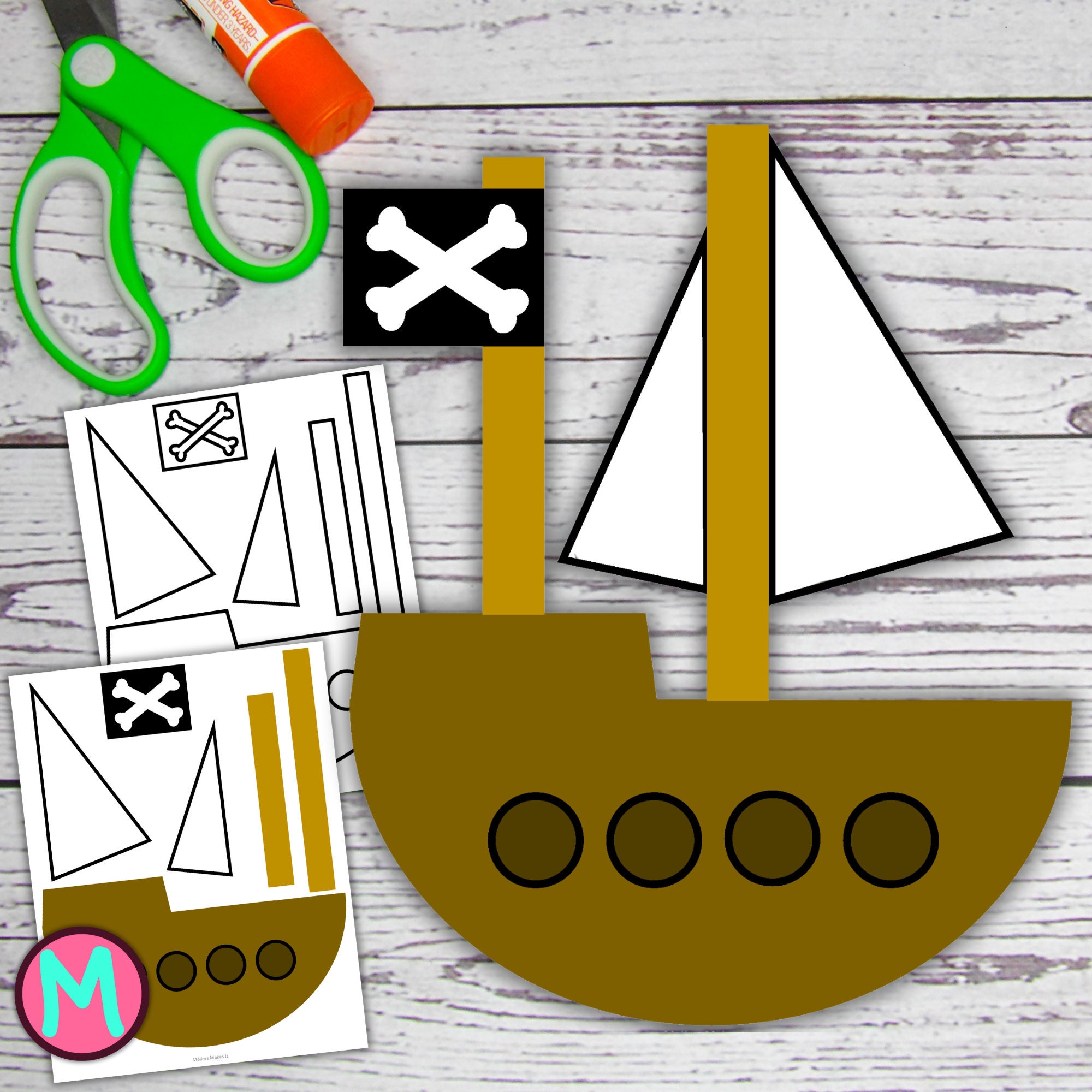 Pirate Ship Craft Template for Kids in Preschool, Simple Cut and Glue ...
