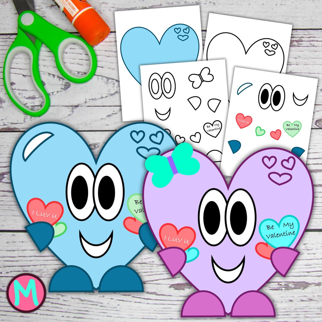 Heart Buddies Craft Template for Kids, Simple Cut and Glue Paper Craft ...