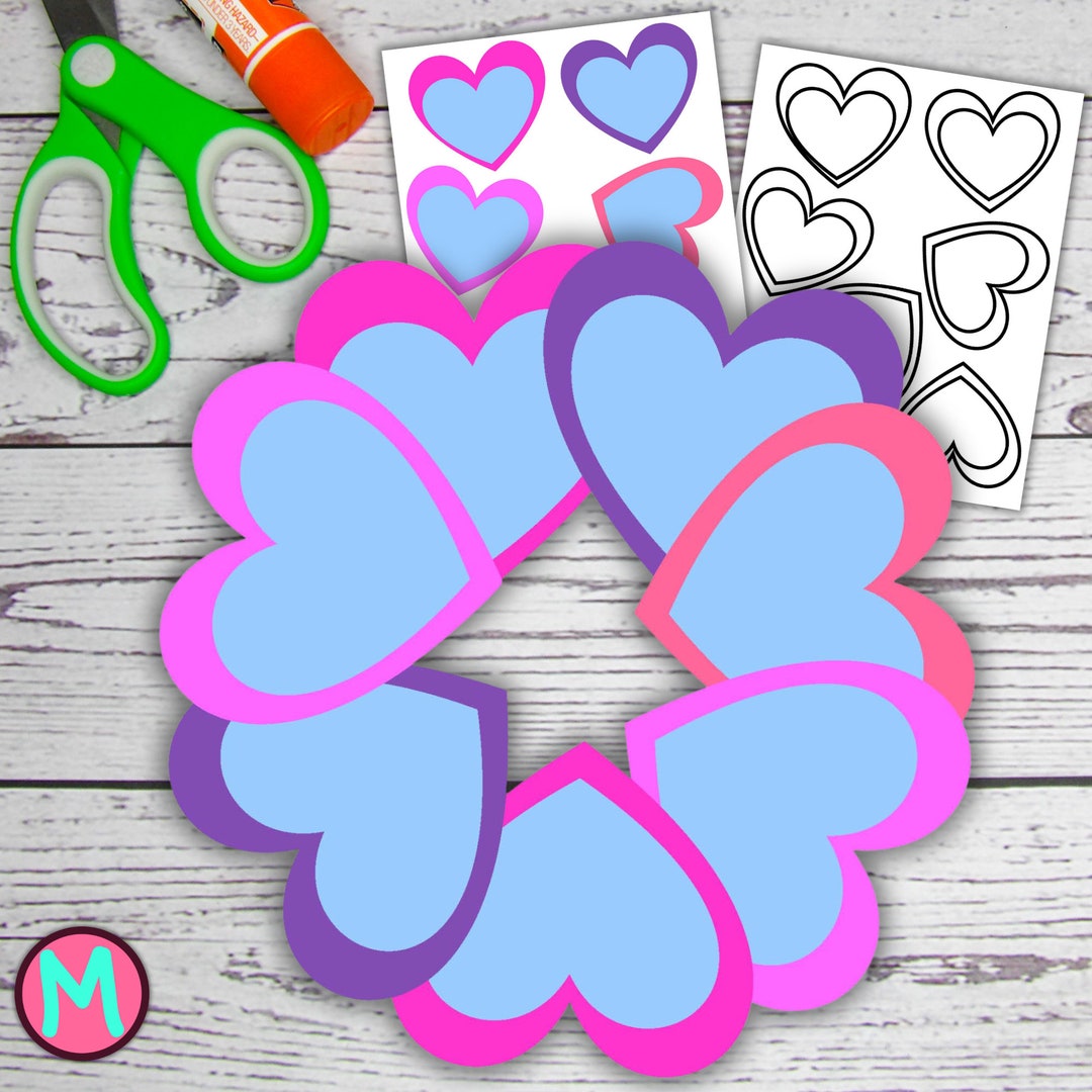 Valentine Wreath Craft Template, Simple Toddler Valentine Craft, Fun ...