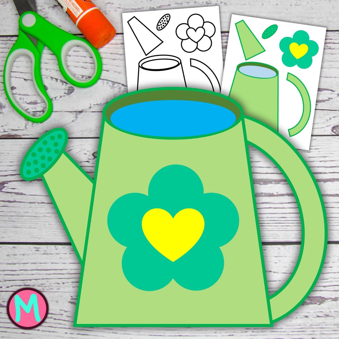 Watering Can Craft Template for Kids: Spring Garden Cut & Glue (PDF ...
