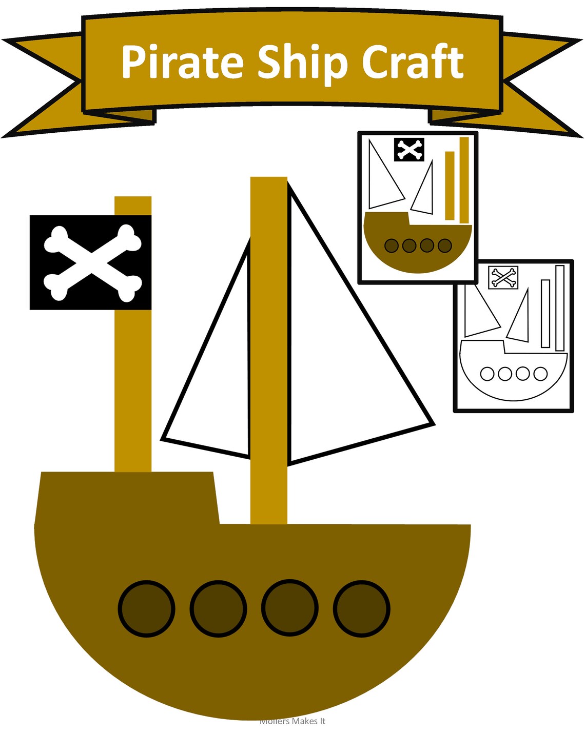 Pirate Ship Paper Craft Pattern Template for Kids in Preschool ...