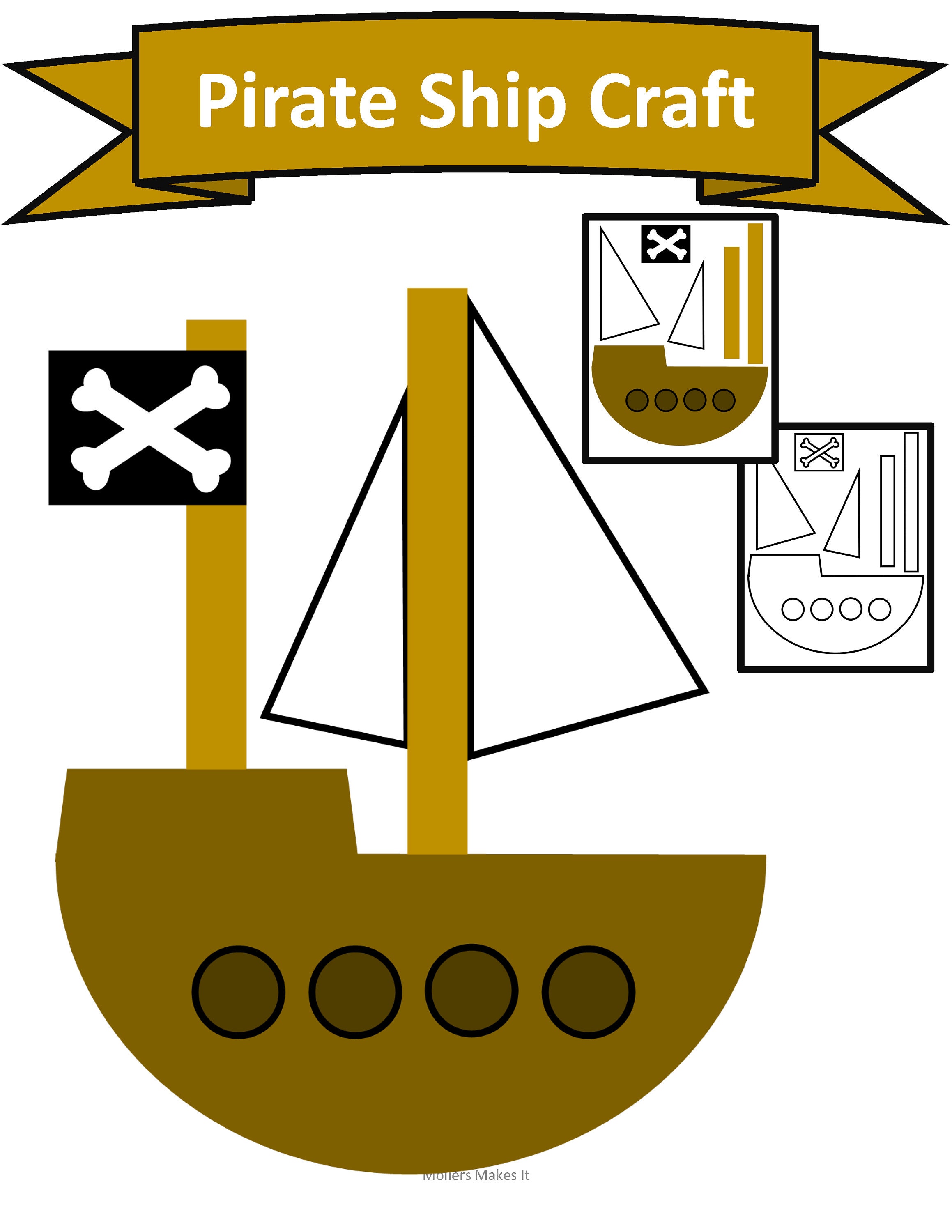 Pirate Ship Paper Craft Pattern Template for Kids in Preschool ...