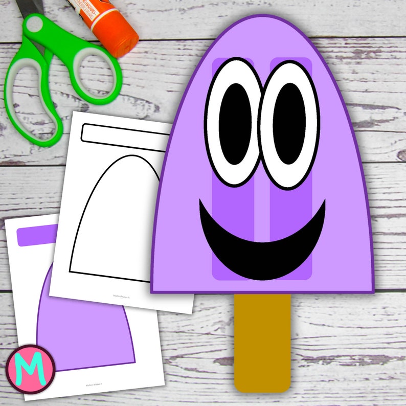 Purple Popsicle Craft Template for Kids, Cut and Glue Activity ...