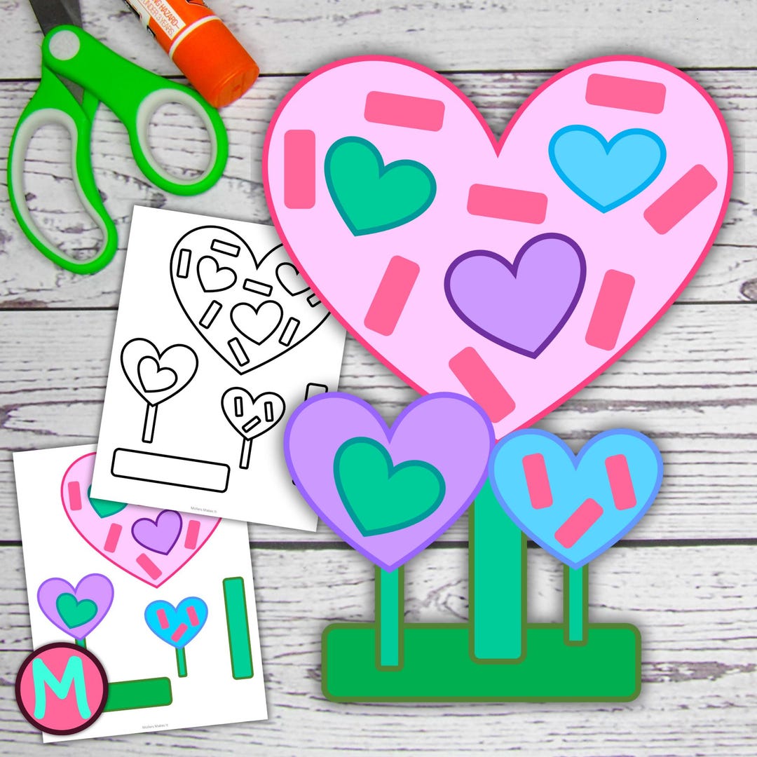 Valentine's Day Flower Craft Template: Kids' Cut & Glue Activity (PDF ...