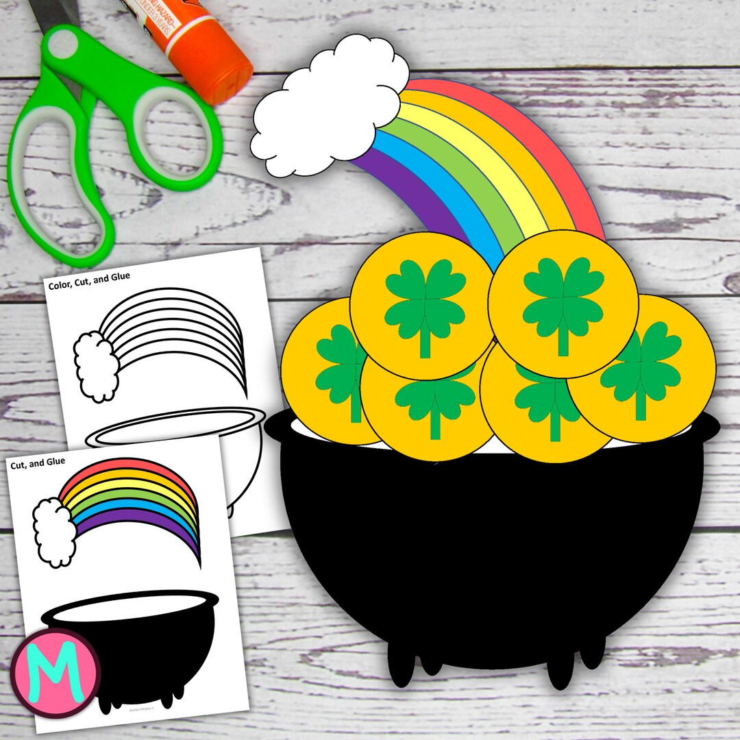 Pot of Gold Craft Template for Kids, Cut and Glue Activity, Preschool ...