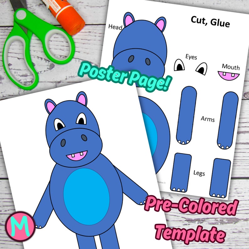 Hippo Craft Template: Cut and Glue Activity (PDF Pattern) - Etsy