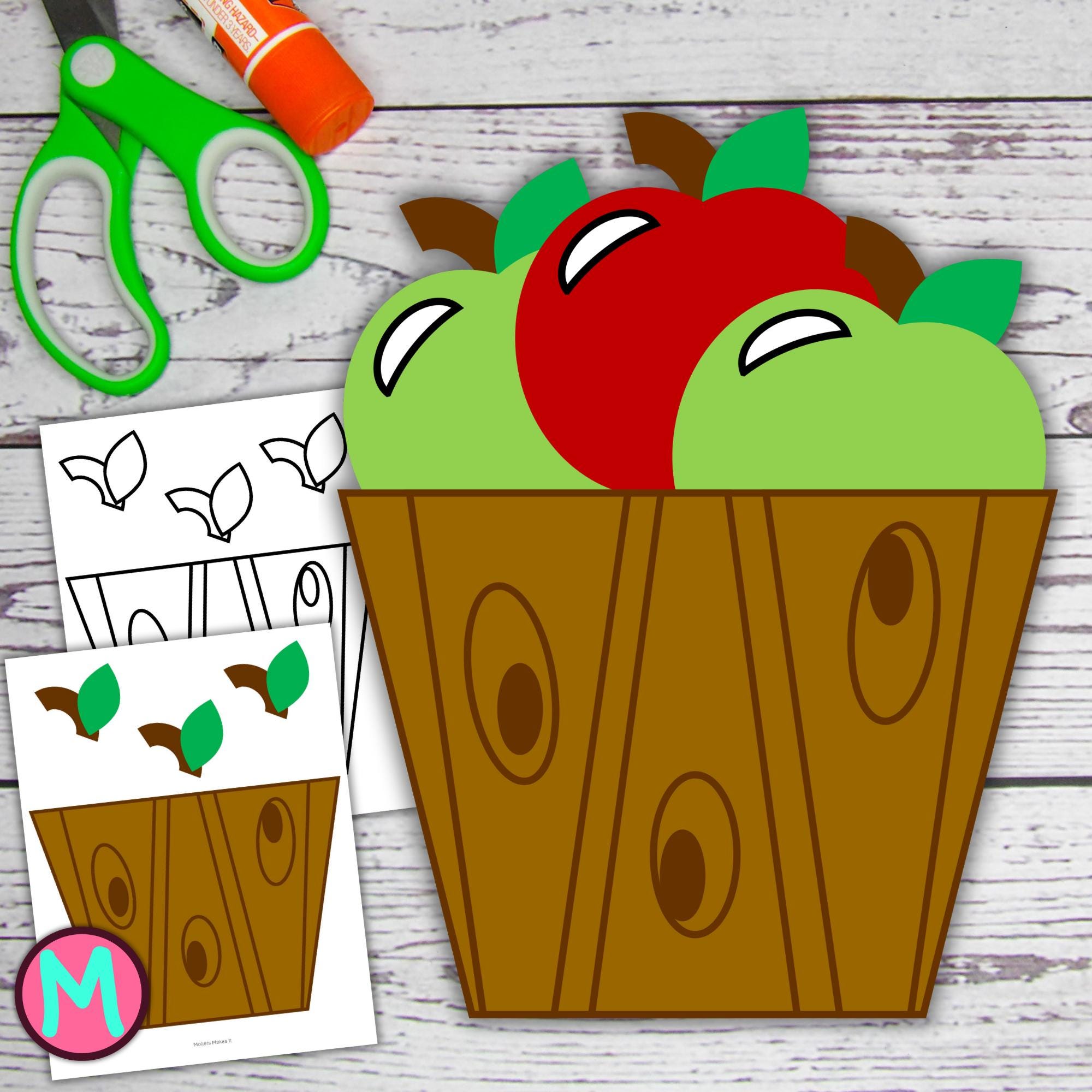 Basket of Apples Craft Template for Kids, Build an Apple Basket, Simple ...