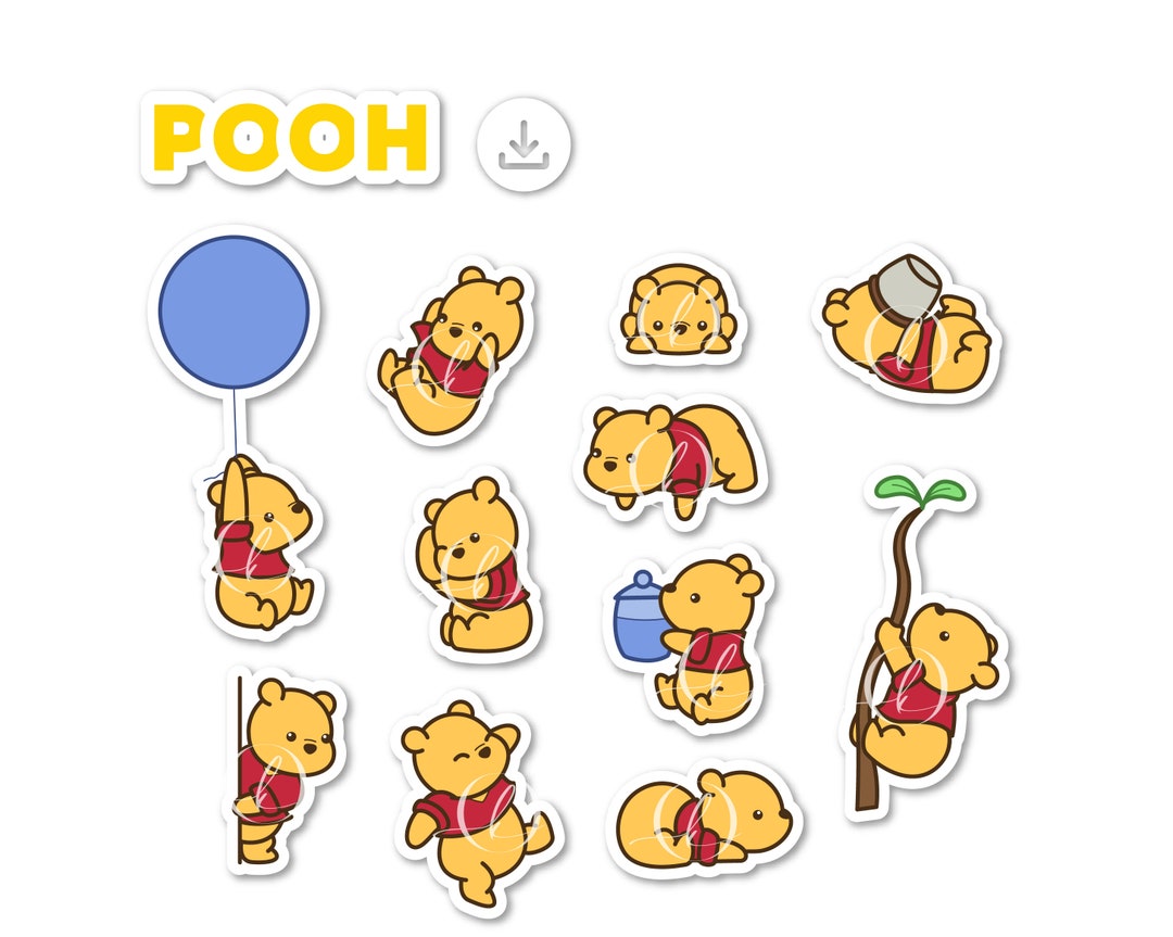 11 Pieces Pooh Illustration Png Eps Tif Jpg Cute Kawaii Chibi Print ...
