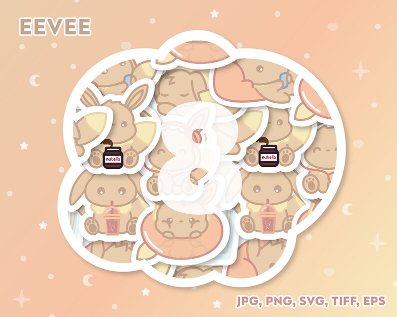 8 Pieces Eevee Illustration Eevee Svg Png Eps Tif Jpg Galaxy Color Cute ...